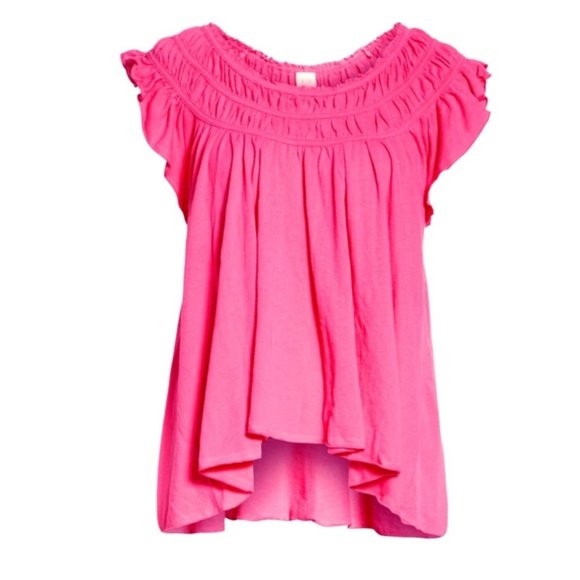 Free People | Tops | Free People Pink Ruffle Top Off Shoulder Nwt Xs S ...
